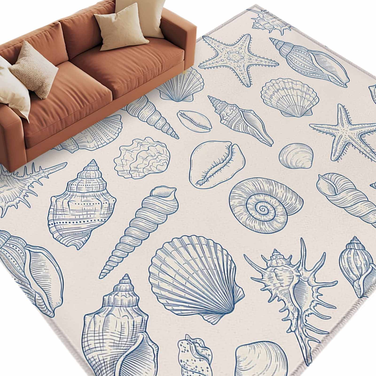 Area Rug 60×96in, Summer Blue Oceans Shells Sea Stars Floor Carpet ...