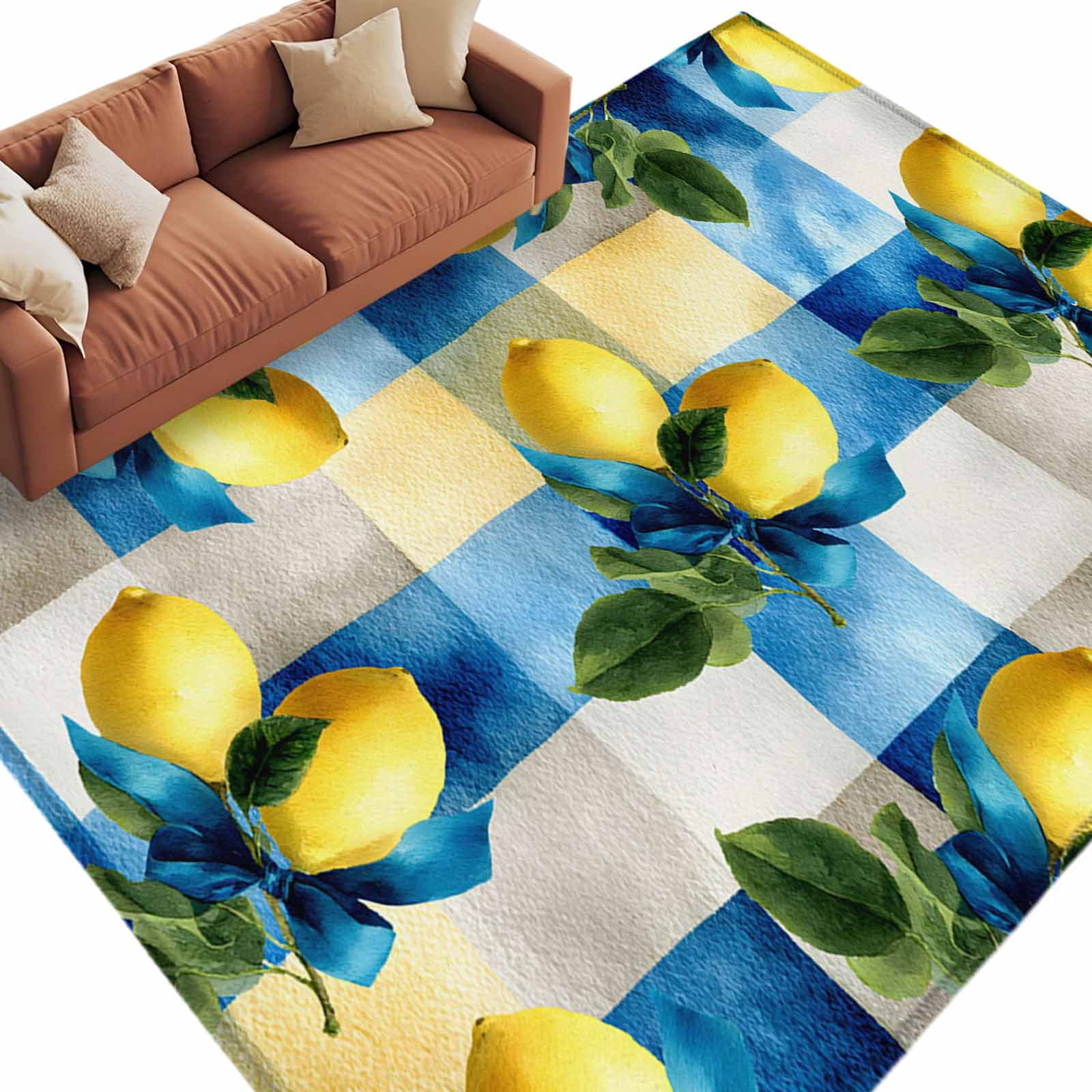 Area Rug 60×96in, Summer Fruits Lemons Floor Carpet Living Room Rug ...