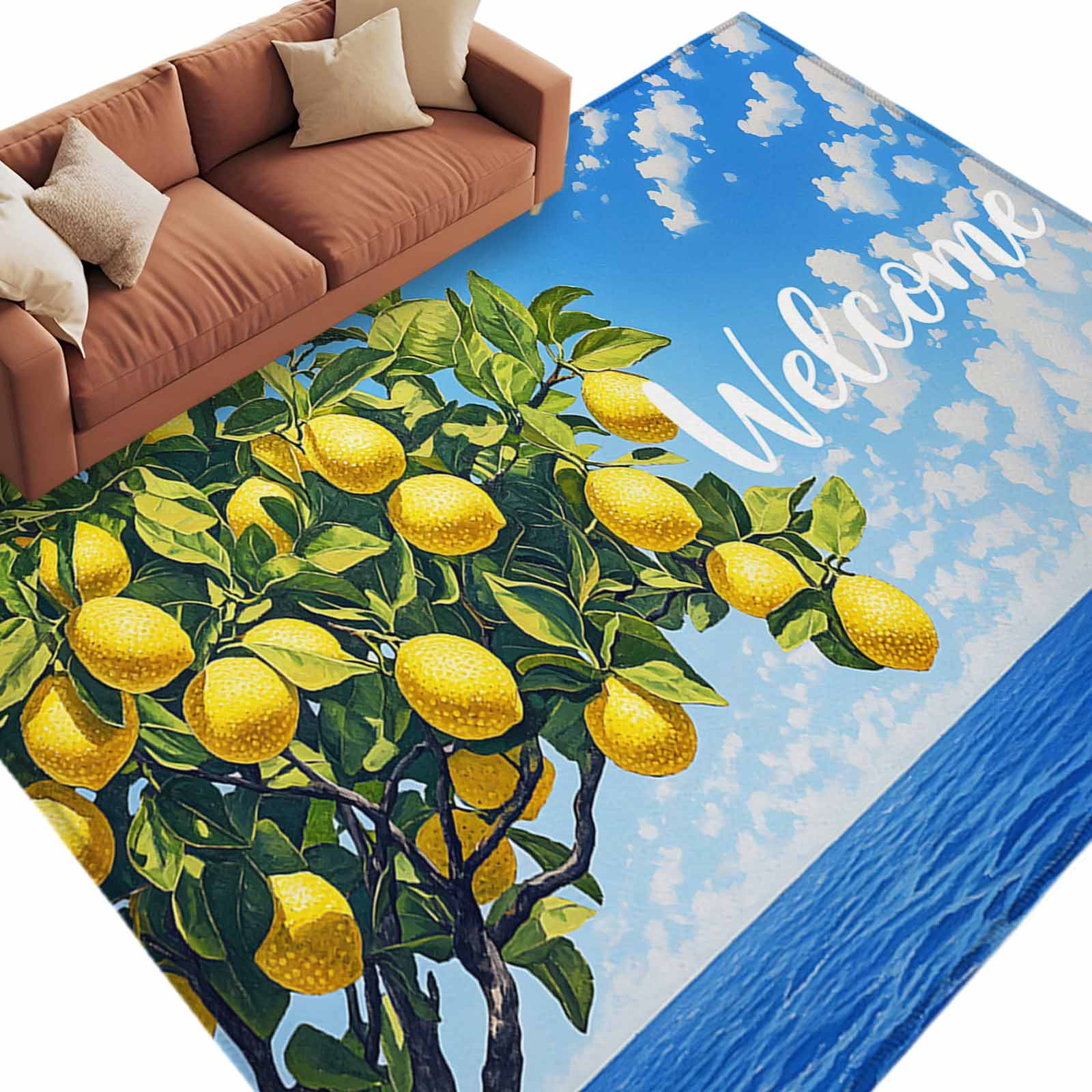 Area Rug 60×96in, Summer Lemon Green Leaves Floor Carpet Living Room ...
