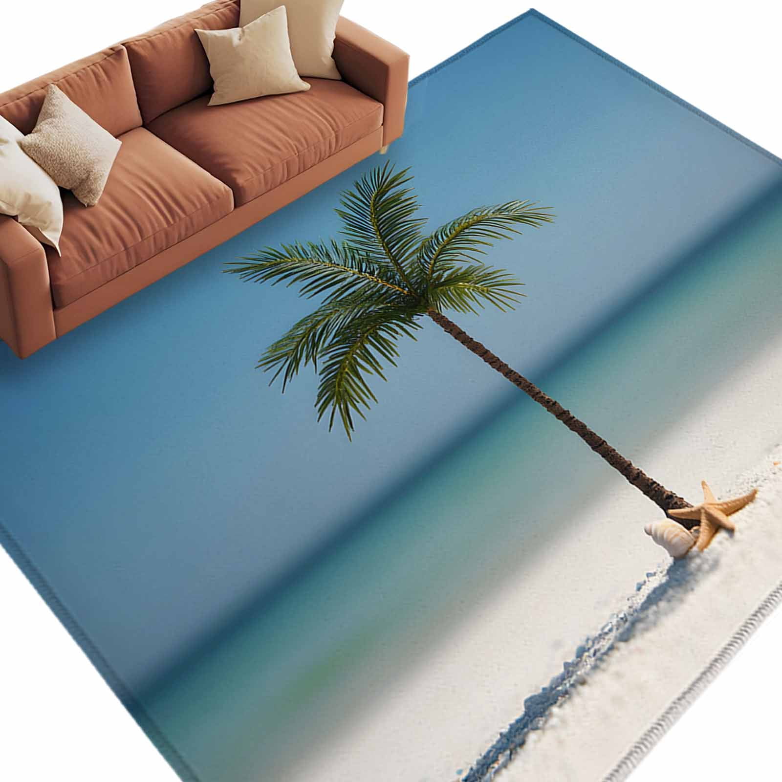 Area Rug 60×96in, Summer Ocean Coconut Tree Starfish Shell Floor Carpet ...