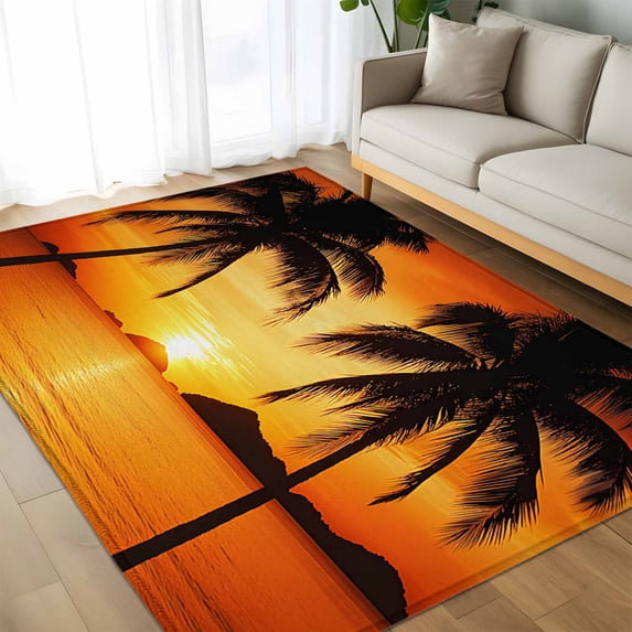 Area Rug 60×96in, Summer Sunset Beach Coconut Tree Shadow Floor Carpet ...
