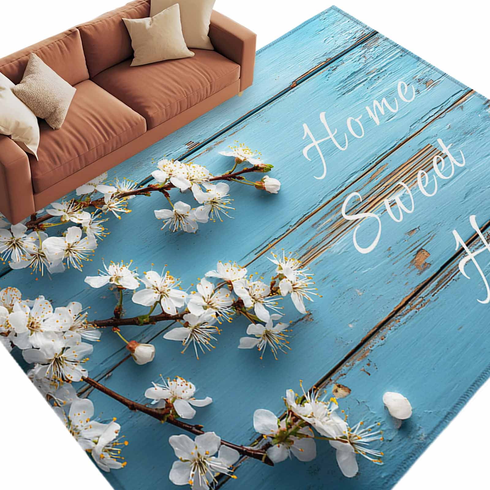 Area Rug 60×96in, Sweet Home Words on Blue Wood Board Floor Carpet ...