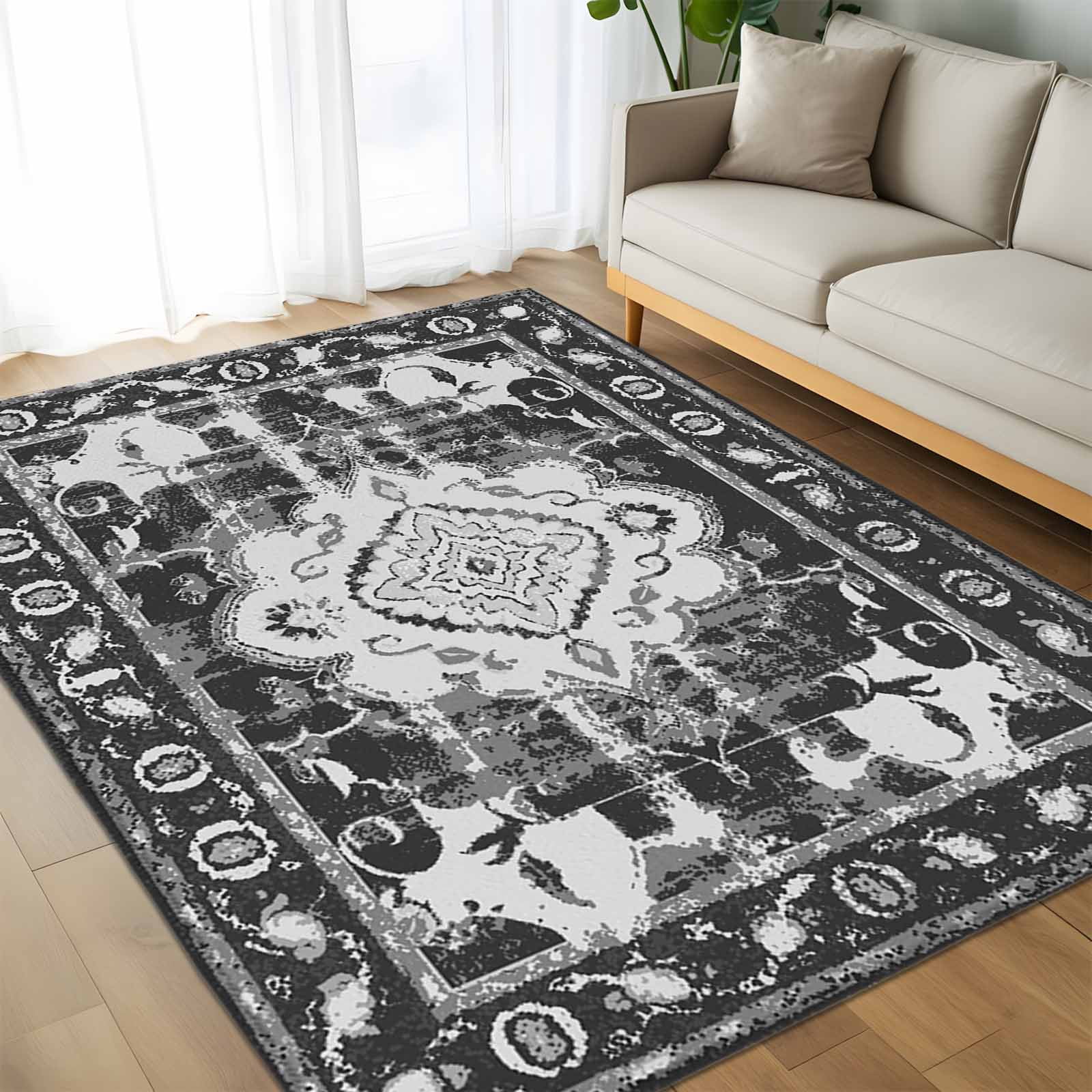 Area Rug 60×96in, Traditional Abstract Ethnic Floral Floor Carpet ...