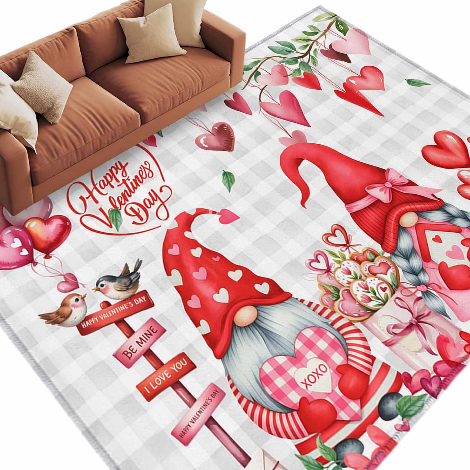 Area Rug 60×96in, Valentine's Red Love Couple Dwarves Balloon Floor ...