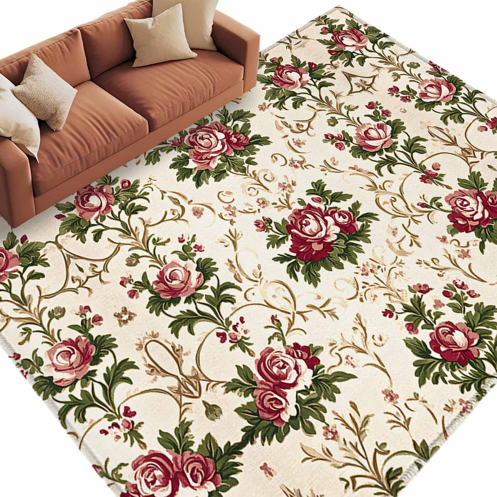 Area Rug 60×96in, Vintage Floral Herb Pattern Floor Carpet Living Room ...