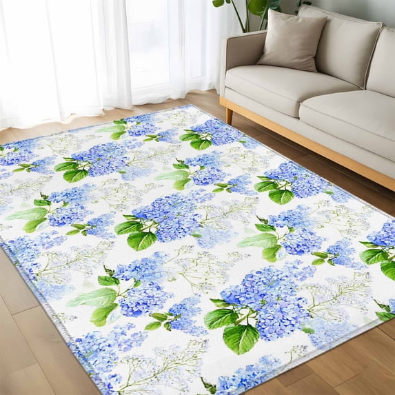 Area Rug 60×96in, Watercolor Blue Flower Hydrangea Floor Carpet Living ...