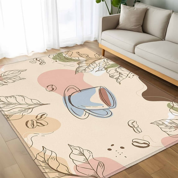 Area Rug 60×96in, Watercolor Coffee Cup Color Block Floor Carpet Living ...
