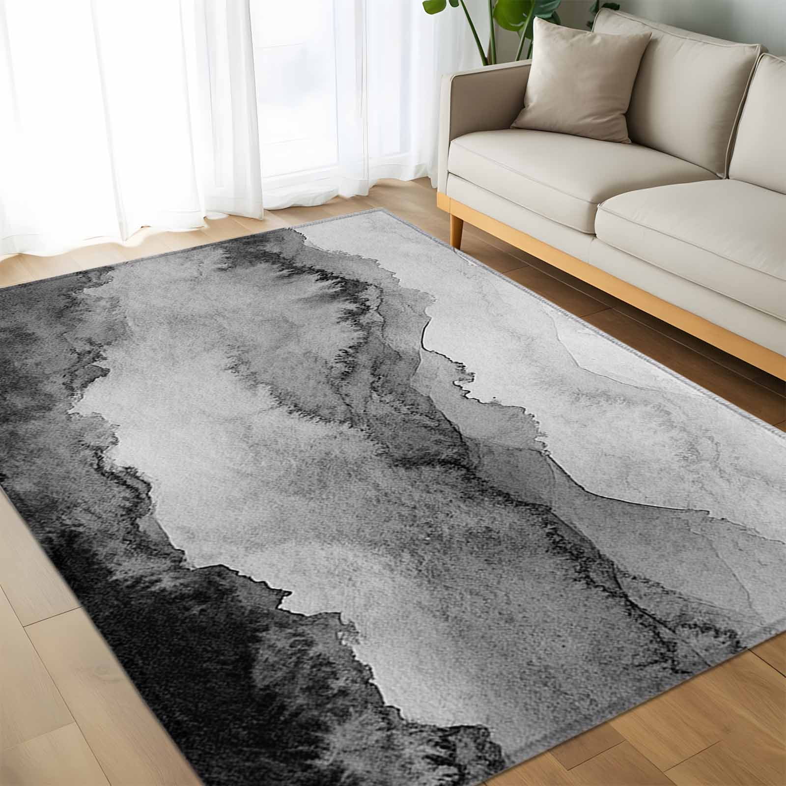 Area Rug 60×96in, Watercolor Retro Grey Peak Floor Carpet Living Room ...