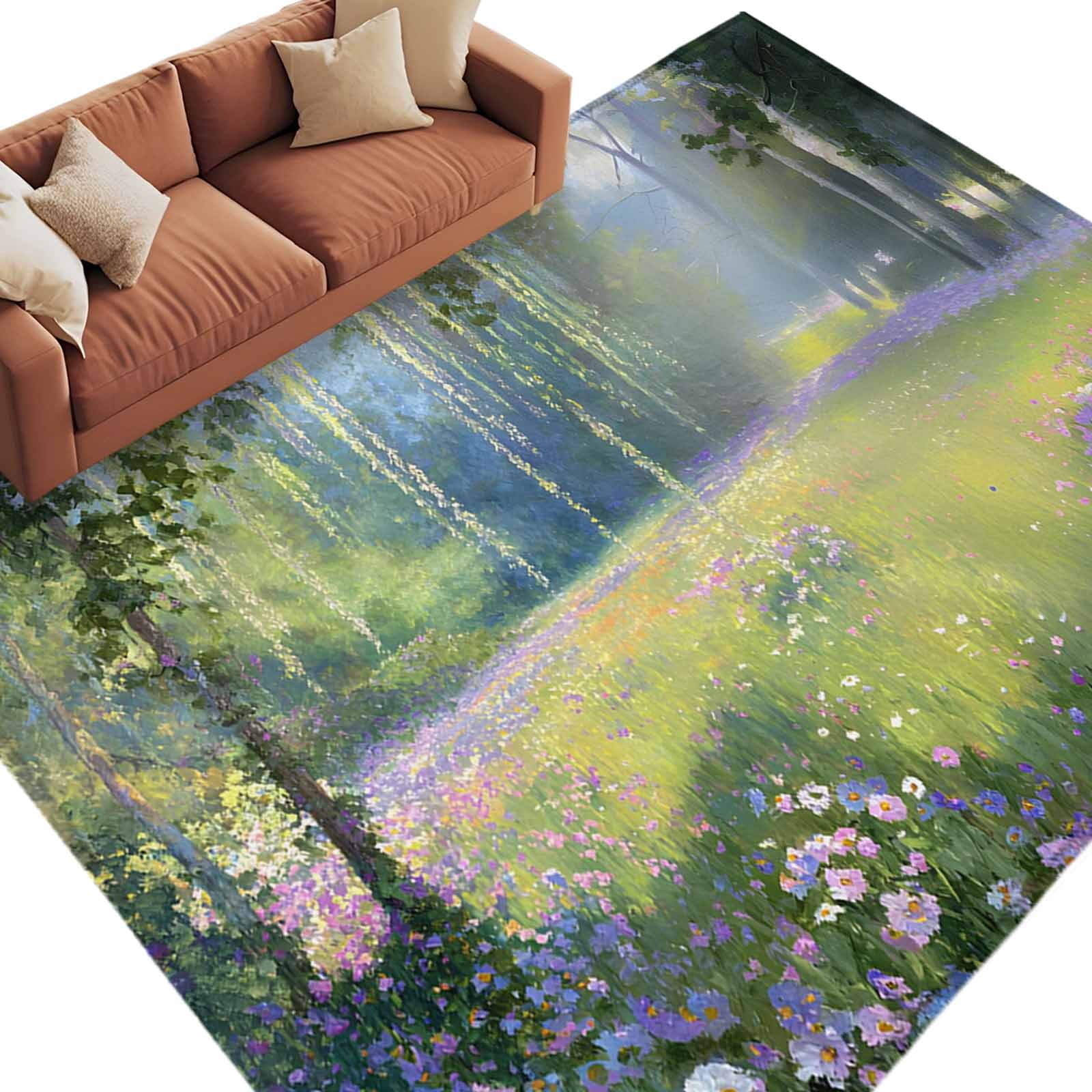 Area Rug 60×96in, Watercolor Spring Flower Daisy Leaves Floor Carpet ...