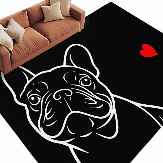 Area Rug 60×96in, White Line Bulldog Animal Red Love with Pet Dogs ...