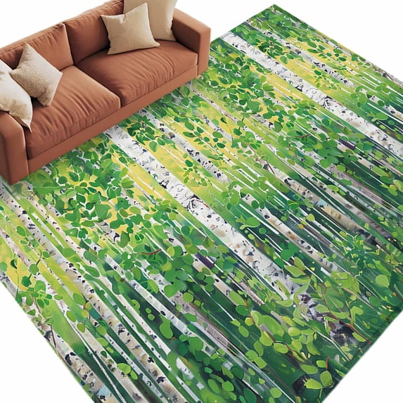 Area Rug 60×96in, Wild Natural Forest Green Leaves Floor Carpet Living ...