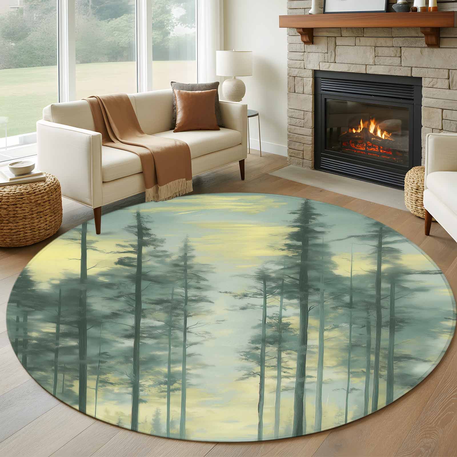 Area Rug 60in, Abstract Forest Pine Tree Floor Carpet Living Room Rug ...