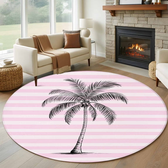 Area Rug 60in, Summer Coastal Tropical Palm Tree Floor Carpet Living ...