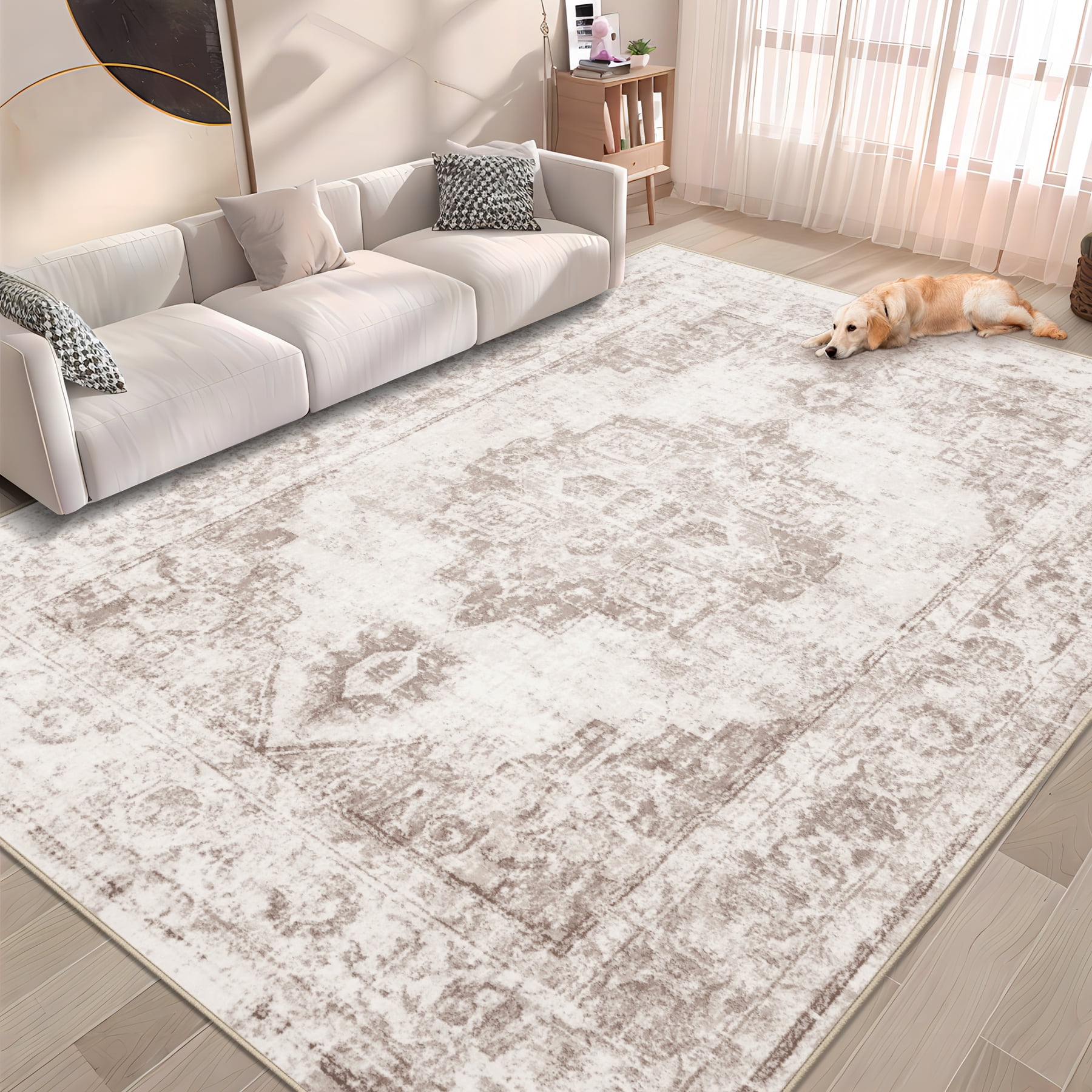 Area Rug 6x9 Vintage Rug: Washable Indoor Medallion Rug Low Pile ...