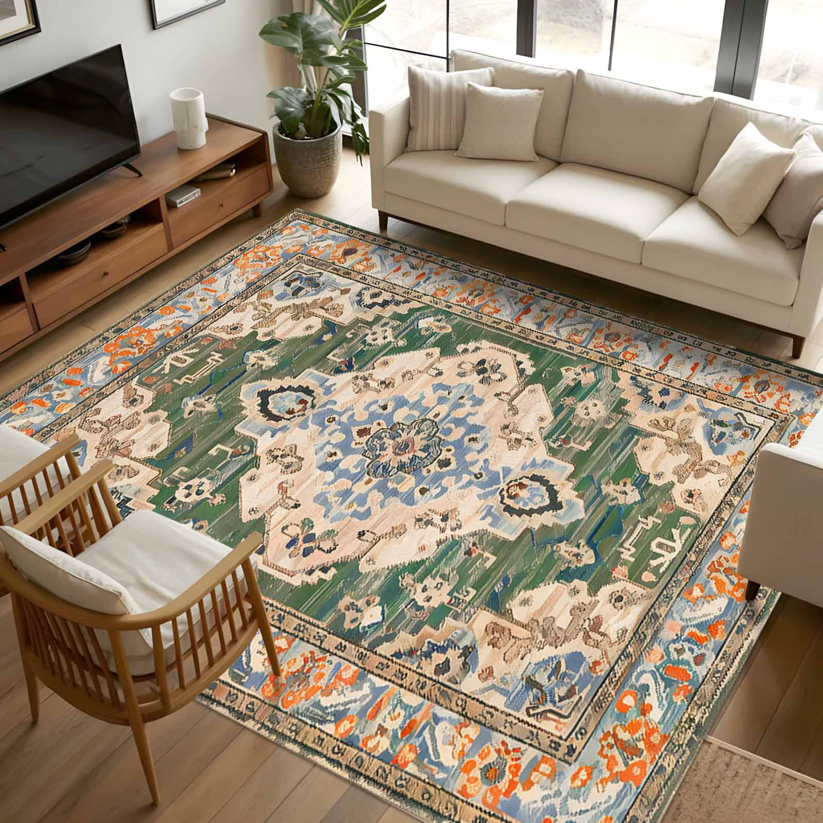 Area Rug 72×108in, Abstract Flowers Pattern Floor Carpet Living Room ...