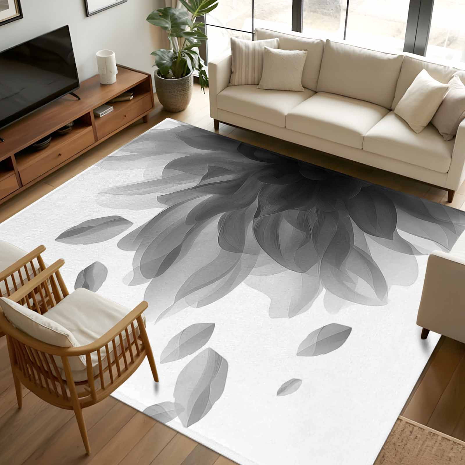 Area Rug 72×108in, Abstract Gray Flower Texture Floor Carpet Living ...