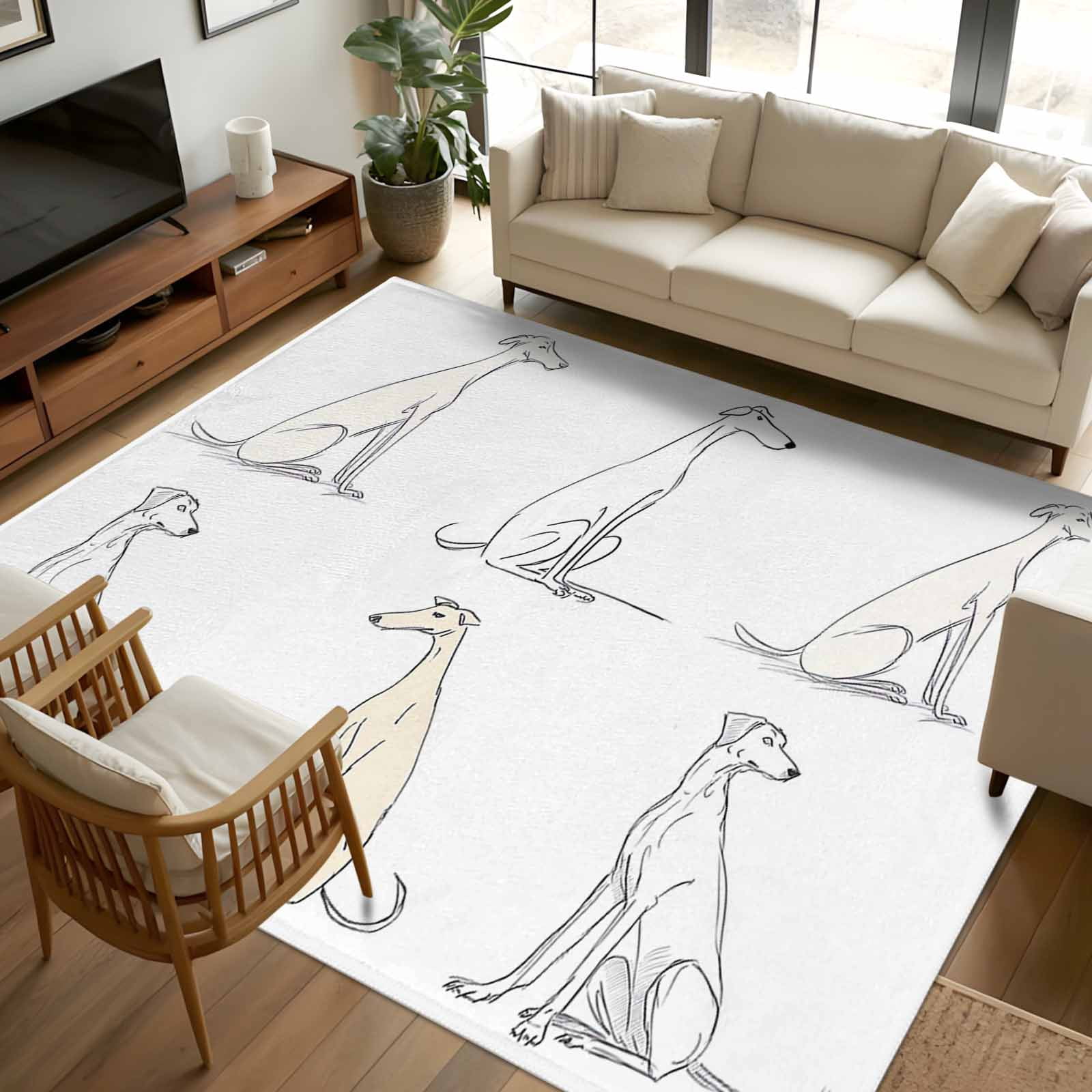 Area Rug 72×108in, Abstract Greyhound Dog Sketch Floor Carpet Living ...