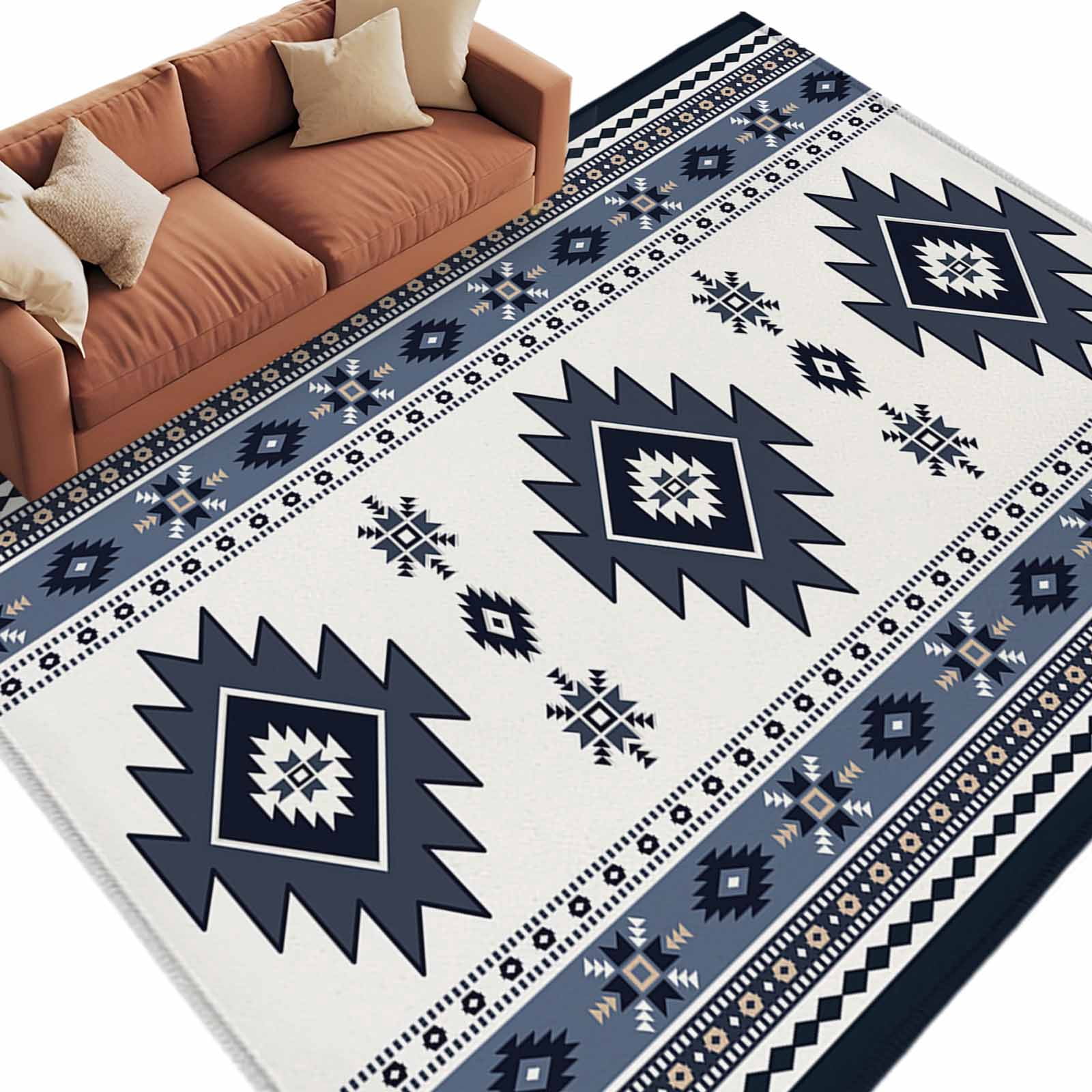 Area Rug 72×108in, Aztec Dark Blue Bohemian Pattern Floor Carpet Living ...