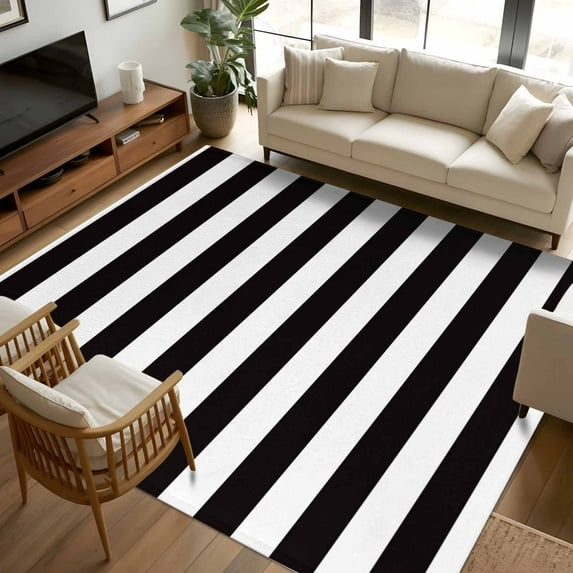 Area Rug 72×108in, Black White Stripes Floor Carpet Living Room Rug ...