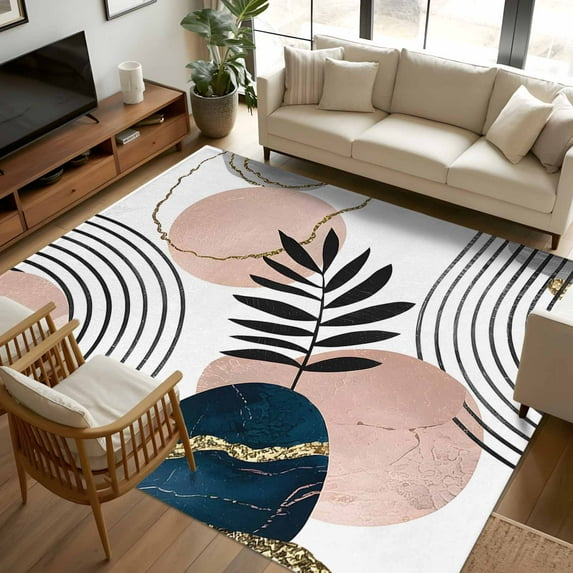 Area Rug 72×108in, Boho Leaf Arch Sun Floor Carpet Living Room Rug ...