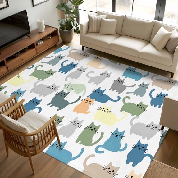 Area Rug 72×108in, Cartoon Cat Seamless Floor Carpet Living Room Rug ...