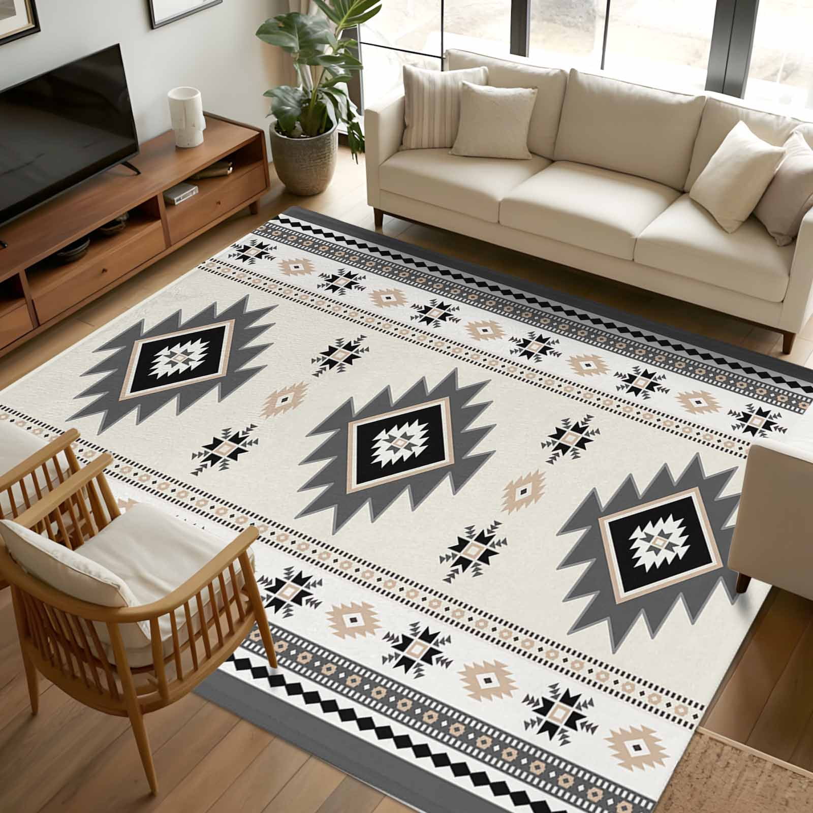 Area Rug 72×108in, Classic Aztec Geometric Pattern Floor Carpet Living ...