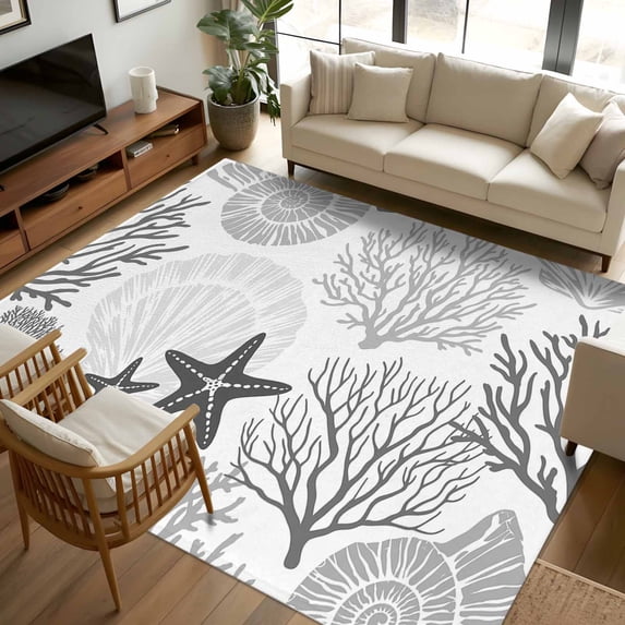 Area Rug 72×108in, Classic Sea Grey Coral Floor Carpet Living Room Rug ...