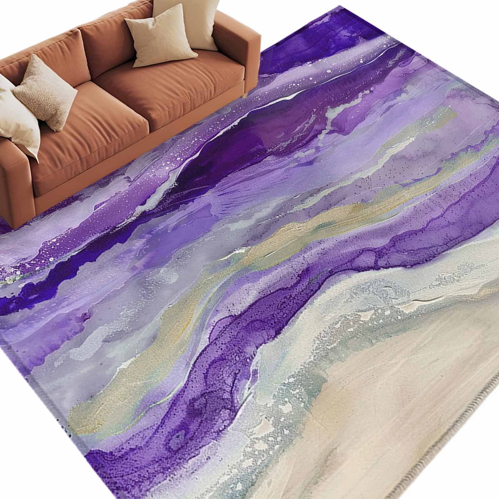 Area Rug 72×108in, Coastal Purple Gradient Wave on Beach Floor Carpet ...