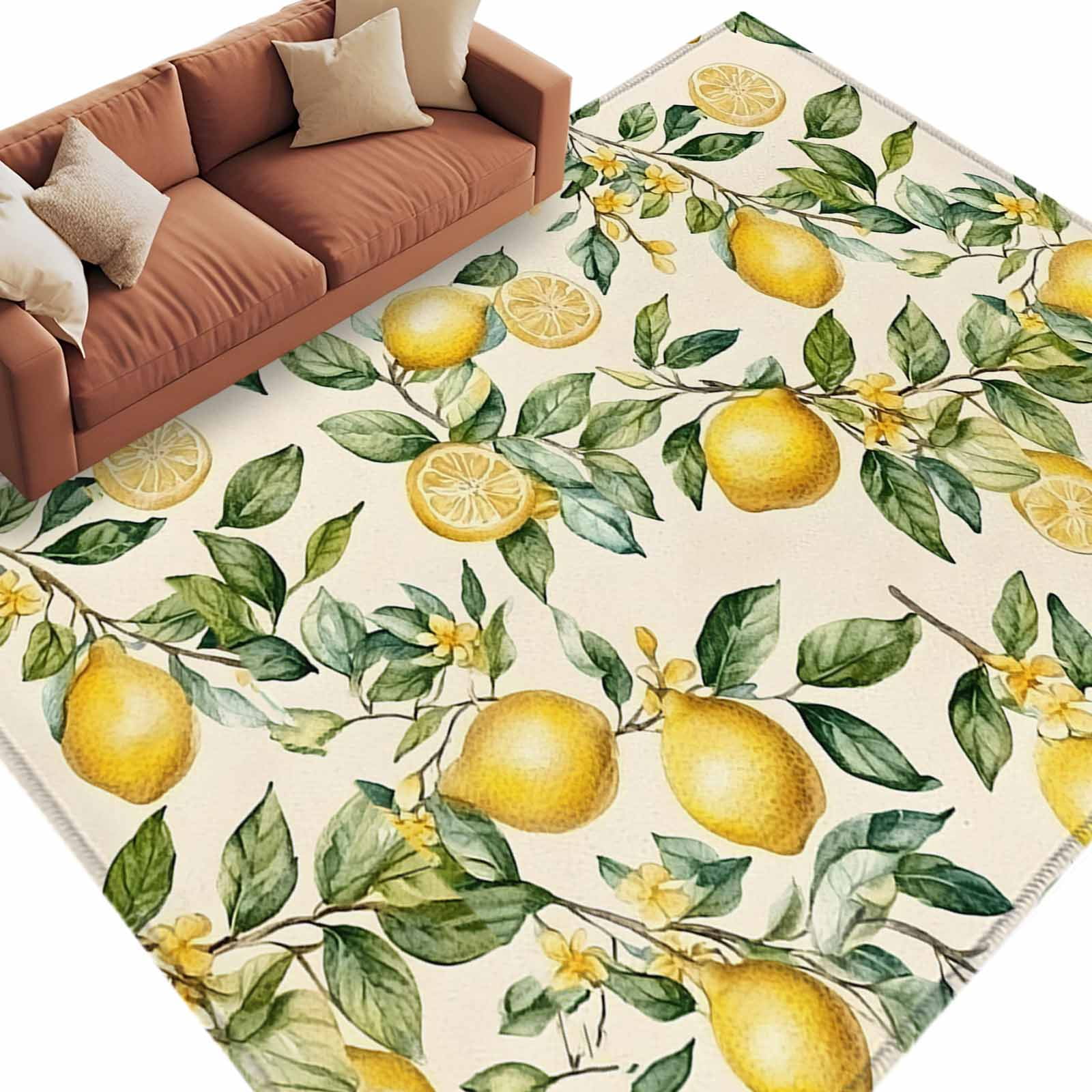Area Rug 72×108in, Country Farm Vintage Lemon Floor Carpet Living Room ...