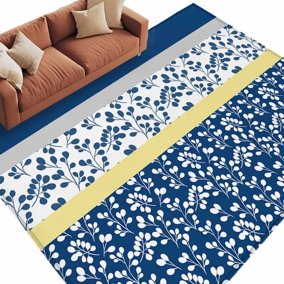Area Rug 72×108in, Country Leaves Dark Blue Floor Carpet Living Room ...