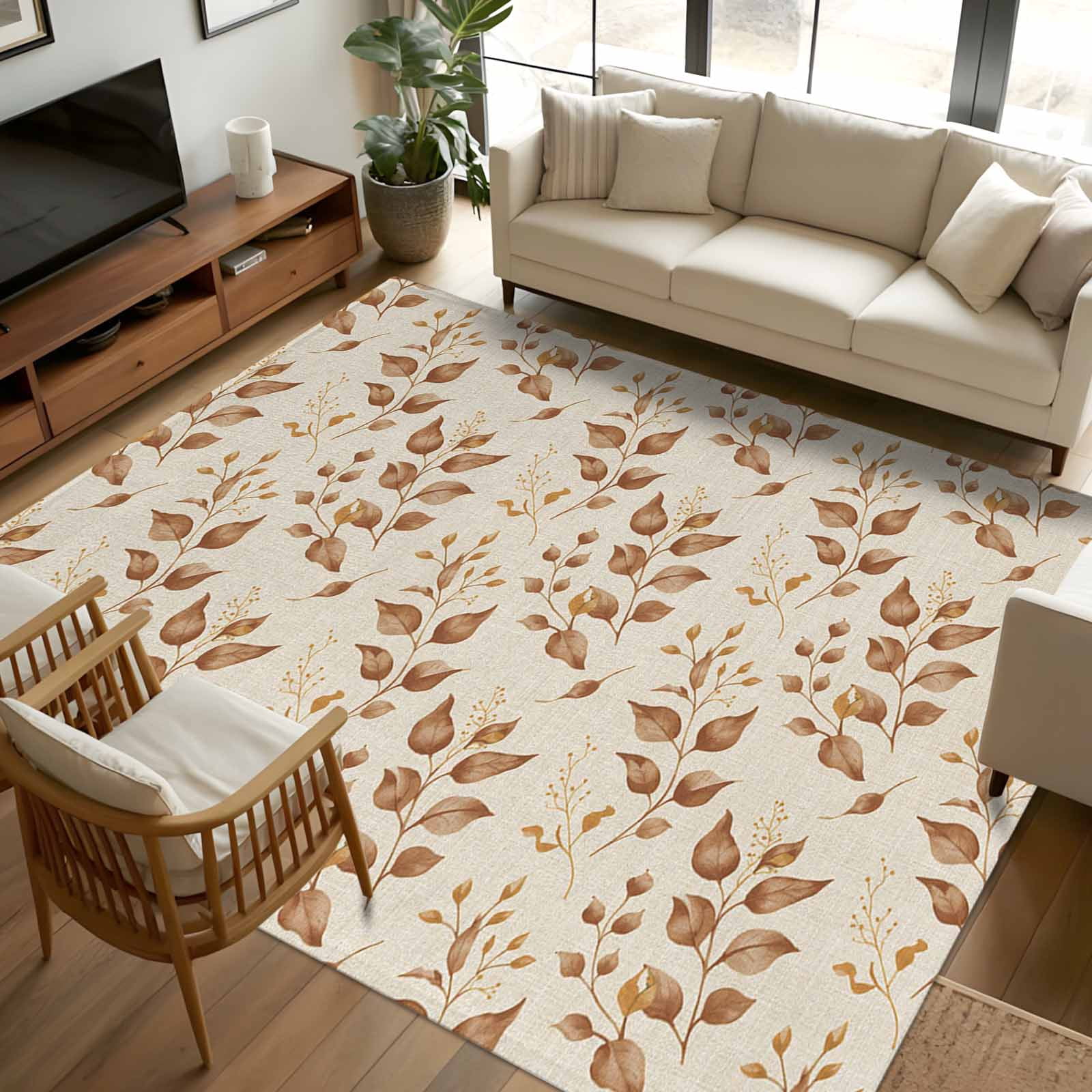 Area Rug 72×108in, Country Watercolor Fallen Leaf Floor Carpet Living ...