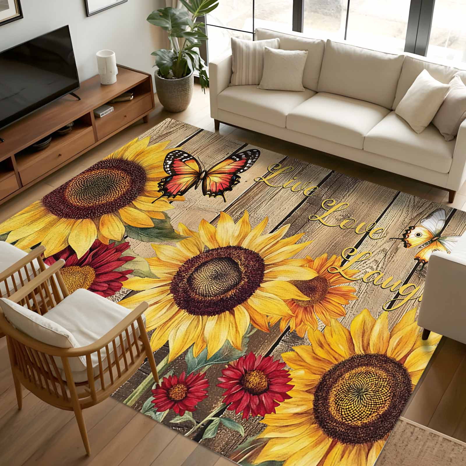 Area Rug 72×108in, Country Yellow Sunflowers Floor Carpet Living Room ...