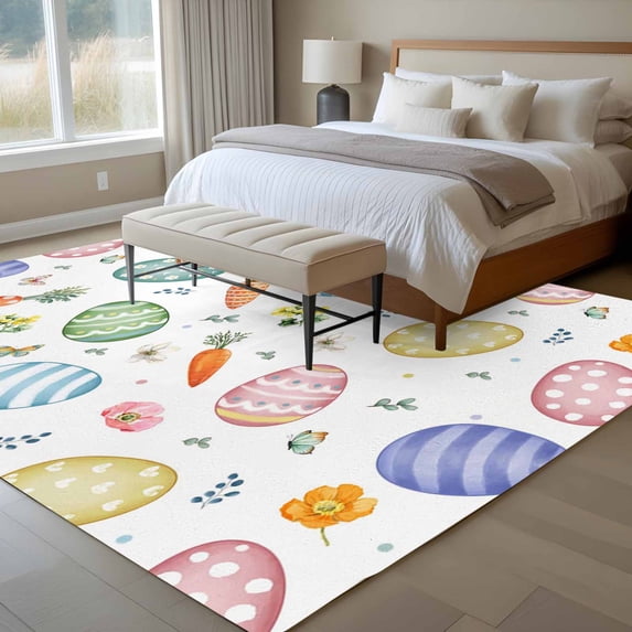 Area Rug 72×108in, Easter Colorful Egg Carrot Floor Carpet Living Room ...