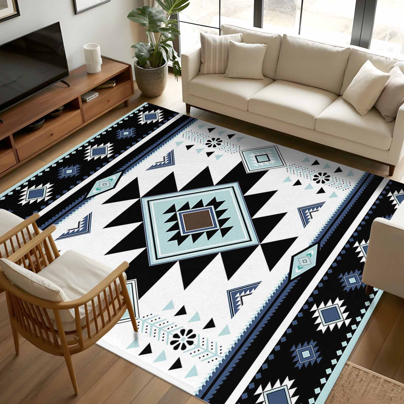 Area Rug 72×108in, Ethnic Tribal Aztec Geometric Pattern Floor Carpet ...