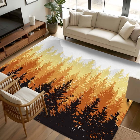 Area Rug 72×108in, Fall Forest Orange Gradient Ombre Floor Carpet ...