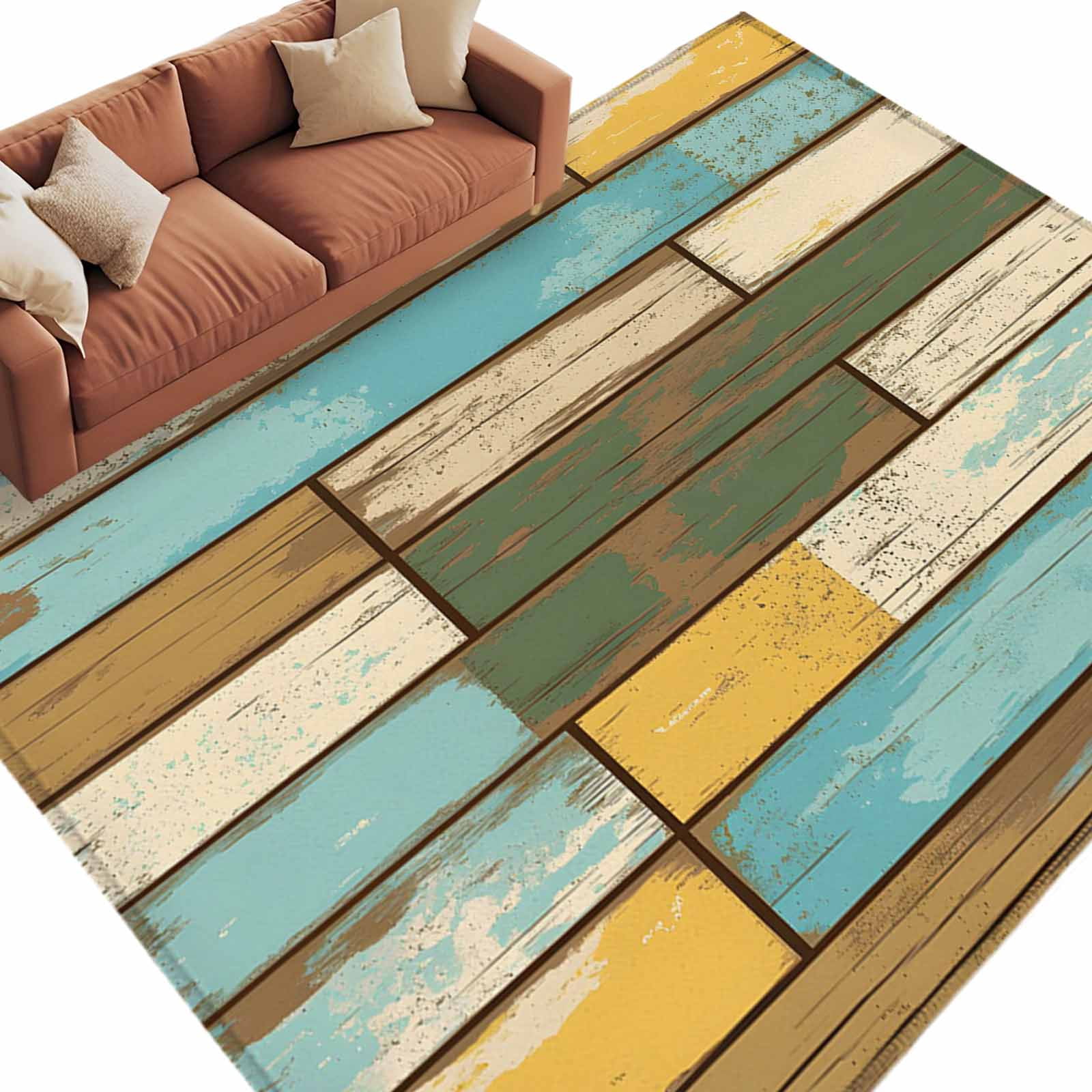 Area Rug 72×108in, Farm Barn Vintage Wood Grain Floor Carpet Living ...
