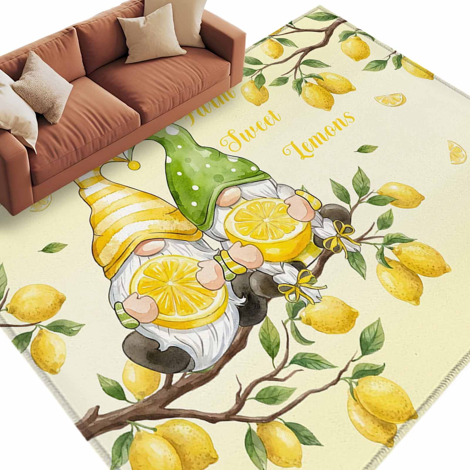 Area Rug 72×108in, Farmhouse Gnome Lemon Tree Floor Carpet Living Room ...