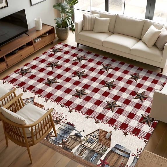 Area Rug 72×108in, Farmhouse Western Star on Beige Floor Carpet Living ...