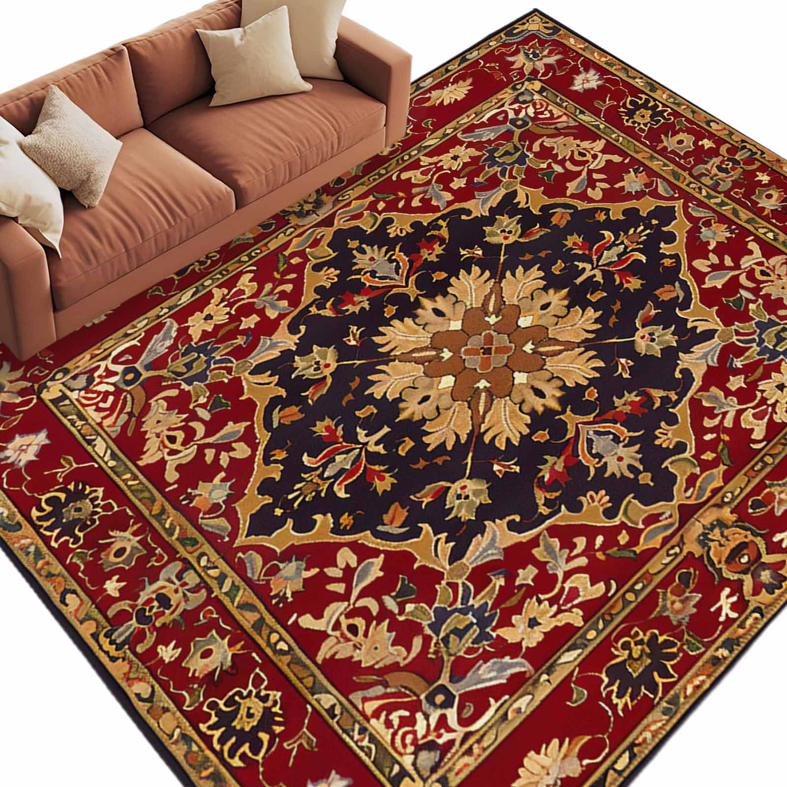 Area Rug 72×108in, Floral Leaves Frames Vintage Mid Century Afghan ...
