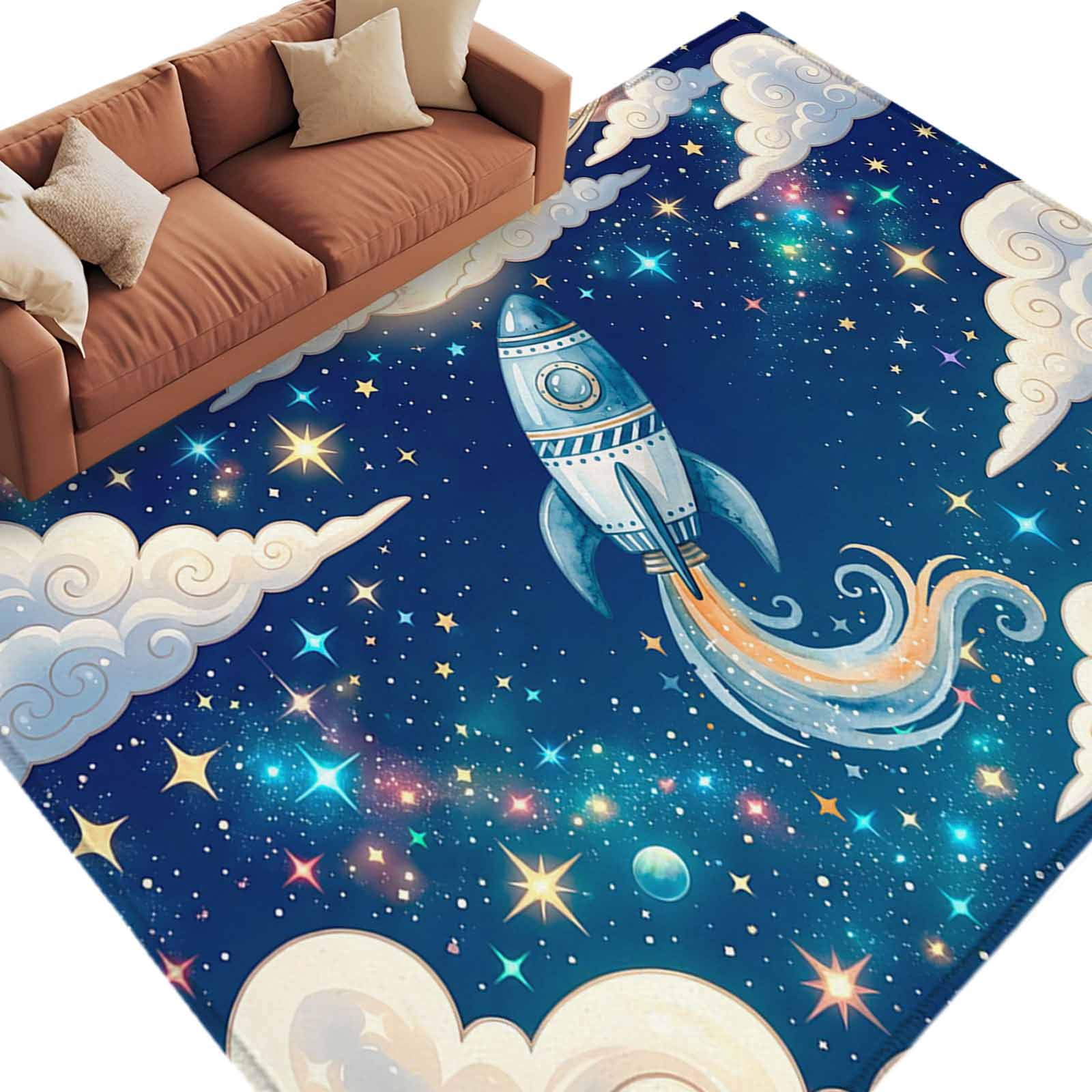 Area Rug 72×108in, Galaxy Stars Moon Planets Floor Carpet Living Room ...