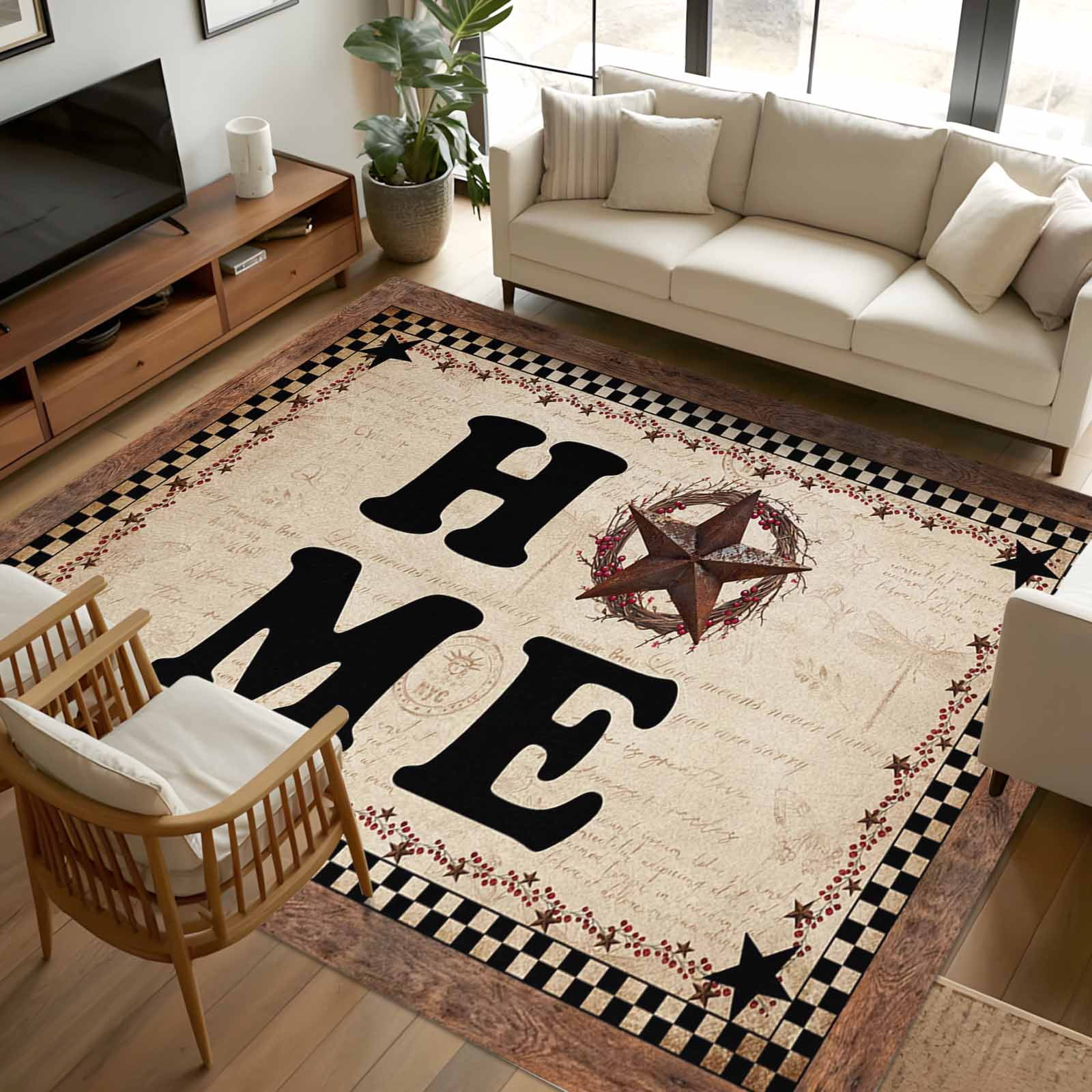 Area Rug 72×108in, Home Words on Vintage Letter Floor Carpet Living ...