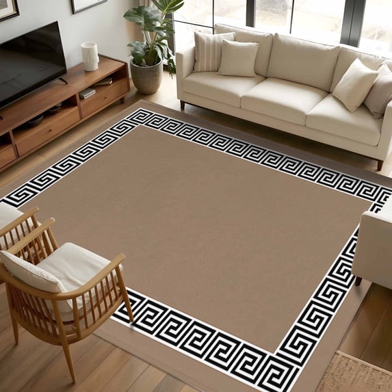 Area Rug 72×108in, Inspired Key Texture on Brown Floor Carpet Living ...