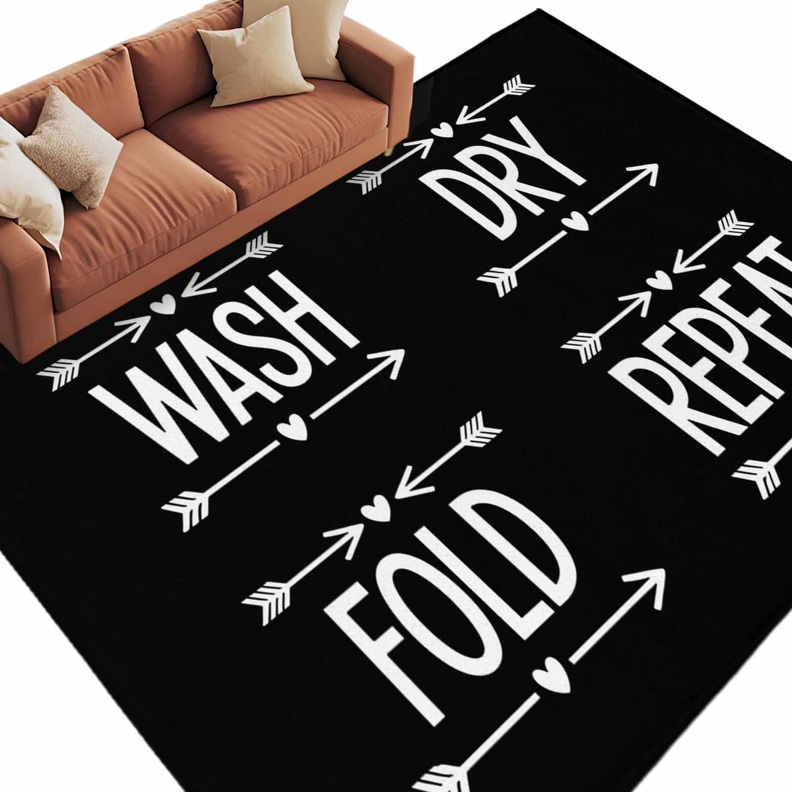 Area Rug 72×108in, Laundry Text Arrows Floor Carpet Living Room Rug ...