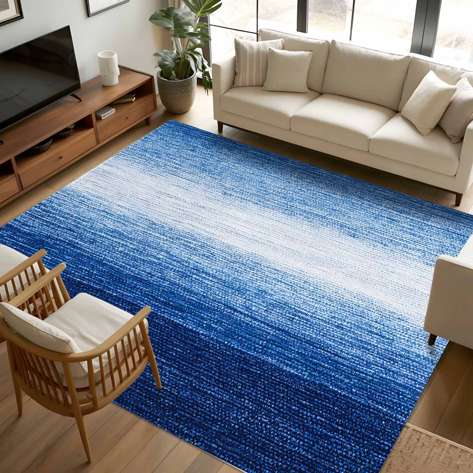 Area Rug 72×108in, Minimalist Blue Gradient Art Floor Carpet Living ...