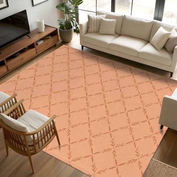 Area Rug 72×108in, Modern Geometric Orange Plaid Floor Carpet Living ...