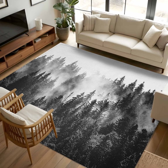 Area Rug 72×108in, Monochrome Misty Natural Forest Floor Carpet Living ...