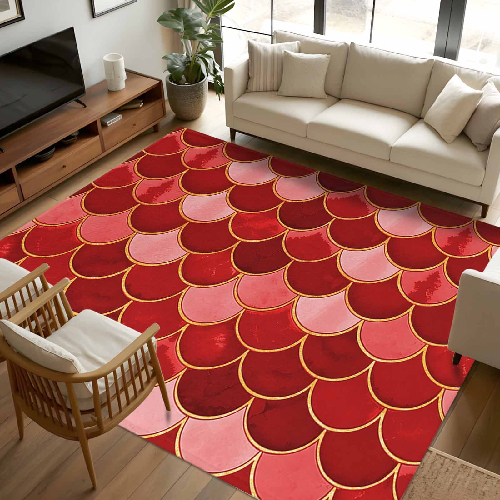 Area Rug 72×108in, Nautical Ocean Fish Scale Floor Carpet Living Room ...