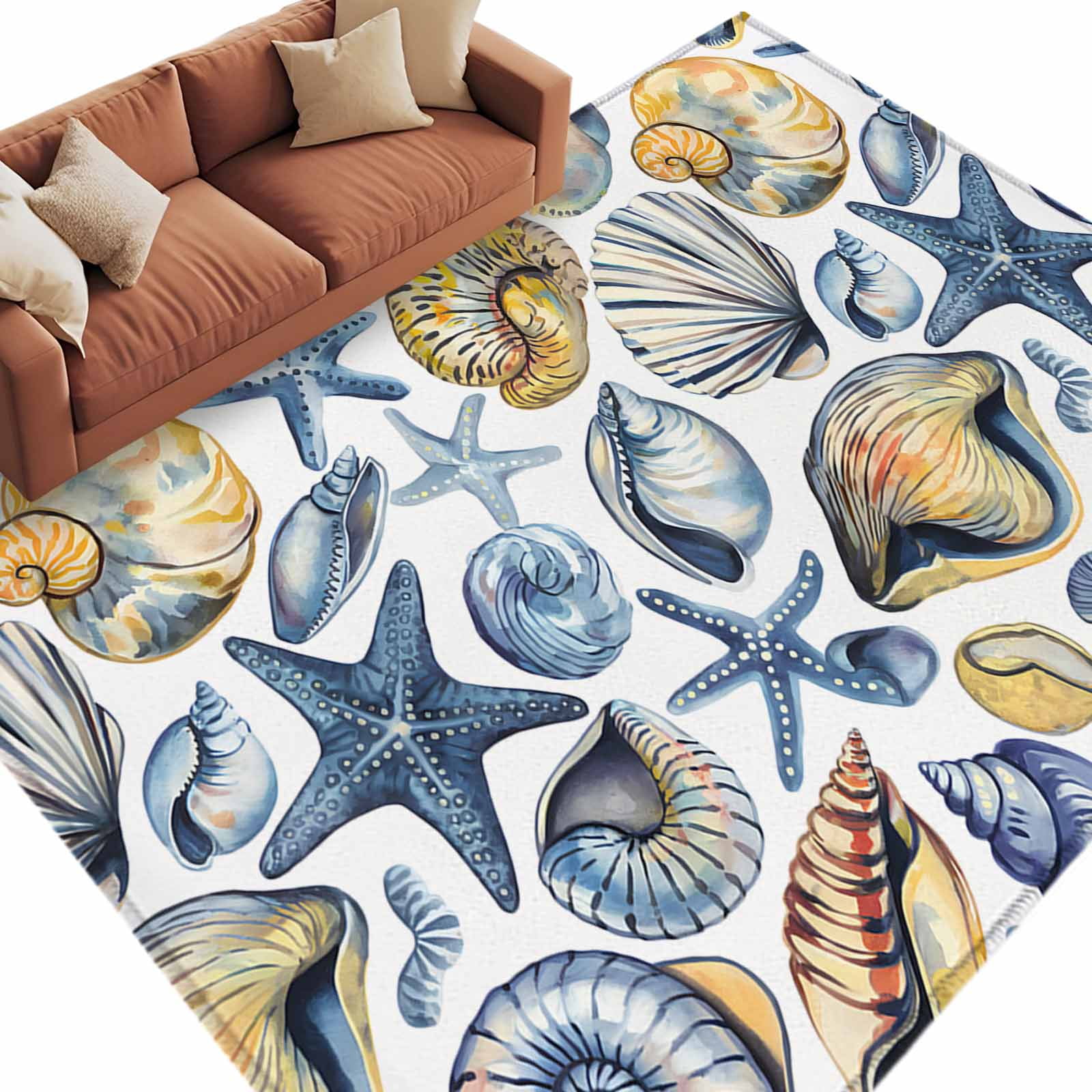 Area Rug 72×108in, Ocean Sea Shells Conch Floor Carpet Living Room Rug ...
