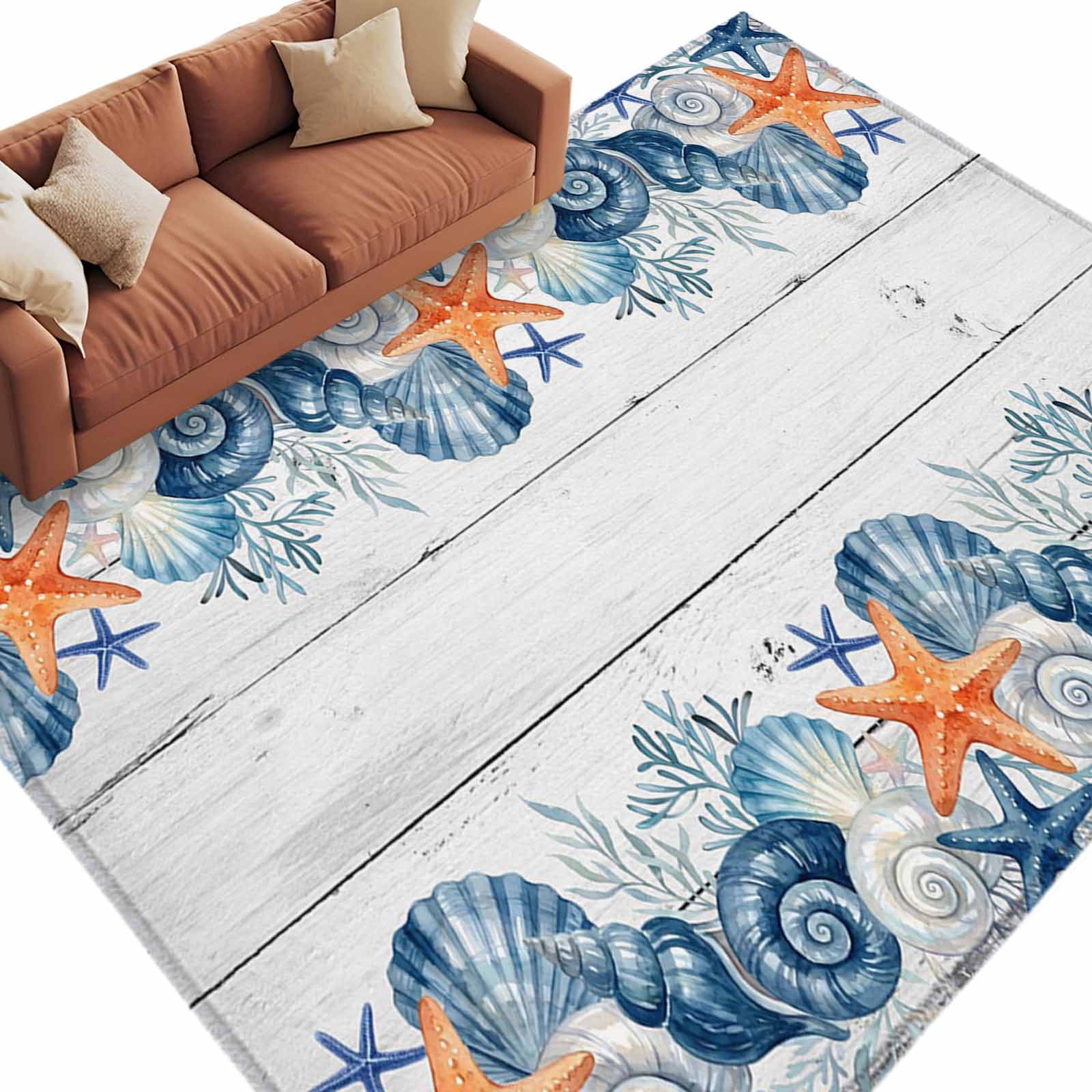 Area Rug 72×108in, Ocean Sea Starfish Shell Floor Carpet Living Room ...