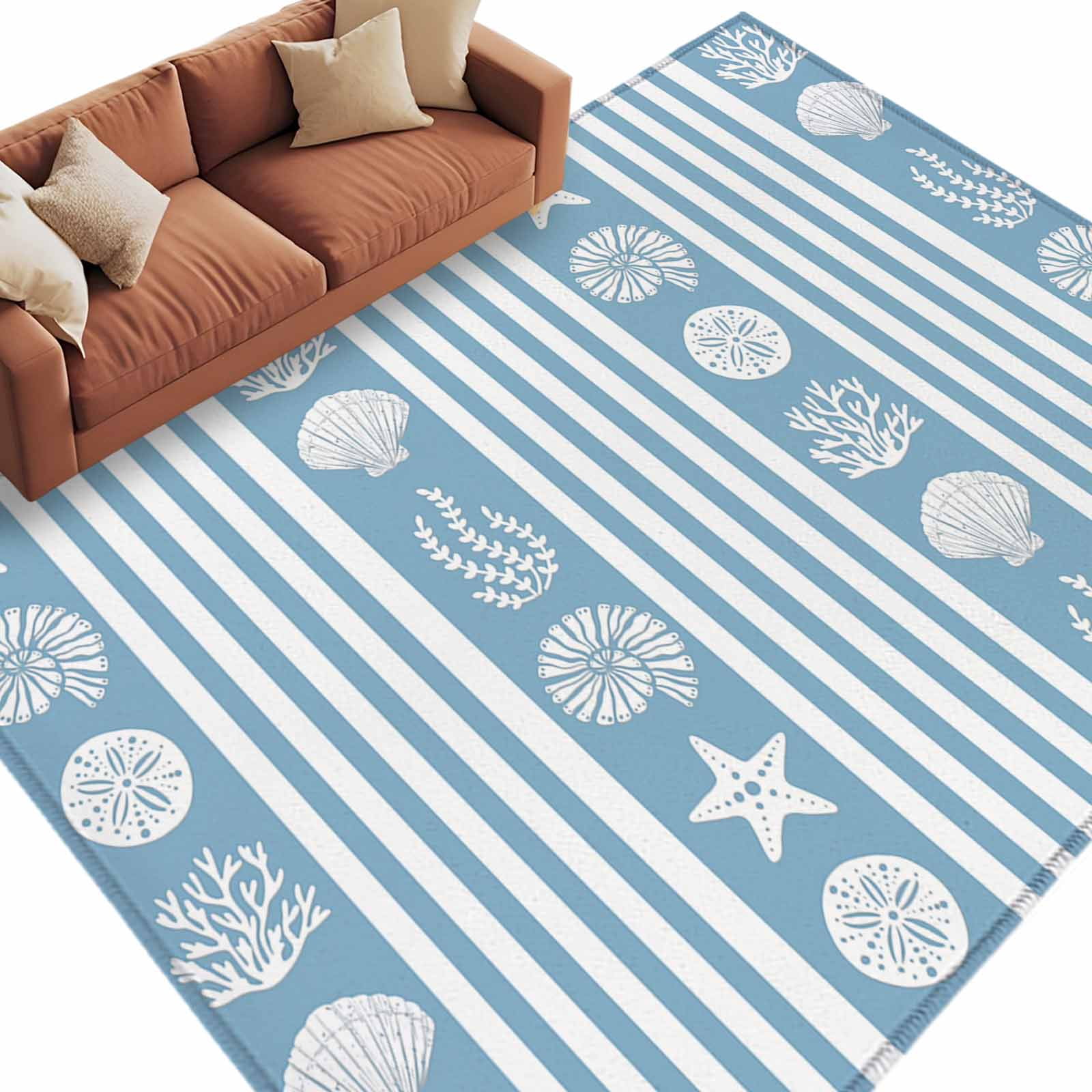 Area Rug 72×108in, Oceans Shells Corals Floor Carpet Living Room Rug ...